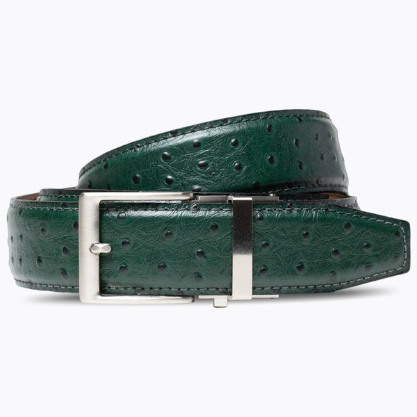 Rowland Thomas Emerald Green Ostrich Ratchet Belt | Italian Calfskin ...
