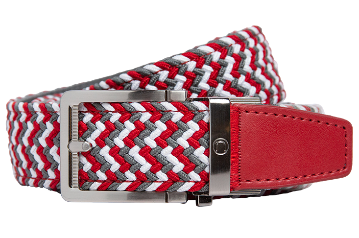 Braided Scarlet, Grey & White, 1 3/8" Strap, Golf Belt